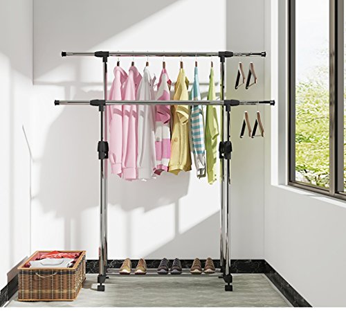 Panet Coat Rack Double Pole Coat Rack Indoor and Outdoor Clothes Rack Stainless Steel Drying Rack Free Standing Coat Rack (Color : A)