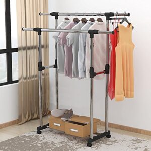 Panet Coat Rack Double Pole Coat Rack Indoor and Outdoor Clothes Rack Stainless Steel Drying Rack Free Standing Coat Rack (Color : A)