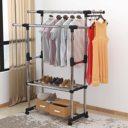 Panet Coat Rack Double Pole Coat Rack Indoor and Outdoor Clothes Rack Stainless Steel Drying Rack Free Standing Coat Rack (Color : B)