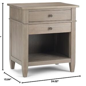 SIMPLIHOME Carlton 24 inches Wide Night Stand, Bedside table, Distressed Grey SOLID WOOD, Rectangle, with Storage, 2 Drawers and 1 Shelf, For the Bedroom, Contemporary Modern