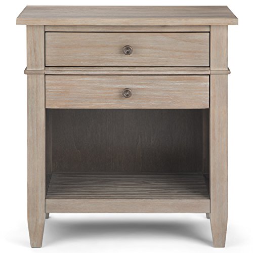 SIMPLIHOME Carlton 24 inches Wide Night Stand, Bedside table, Distressed Grey SOLID WOOD, Rectangle, with Storage, 2 Drawers and 1 Shelf, For the Bedroom, Contemporary Modern