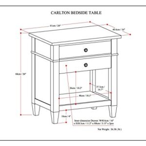 SIMPLIHOME Carlton 24 inches Wide Night Stand, Bedside table, Distressed Grey SOLID WOOD, Rectangle, with Storage, 2 Drawers and 1 Shelf, For the Bedroom, Contemporary Modern