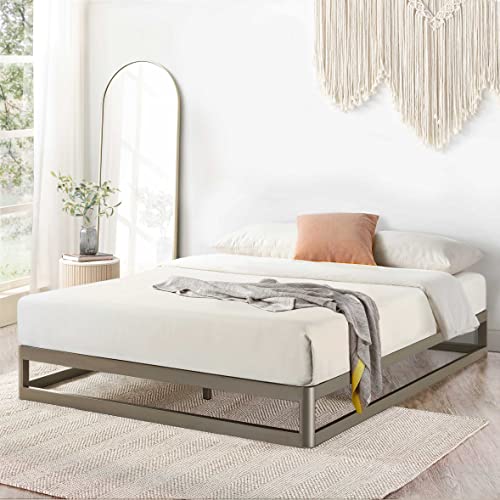 Mellow 9" Metal Platform Bed Frame w/Heavy Duty Steel Slat Mattress Foundation (No Box Spring Needed), Queen, Grey