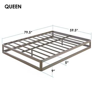 Mellow 9" Metal Platform Bed Frame w/Heavy Duty Steel Slat Mattress Foundation (No Box Spring Needed), Queen, Grey