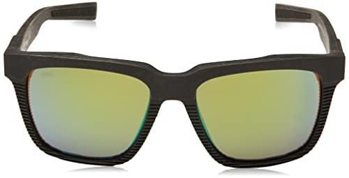 Costa Del Mar Men's Pescador Polarized Rectangular Sunglasses, Net Grey/Blue Rubber/Green Mirrored Polarized-580G, 55 mm