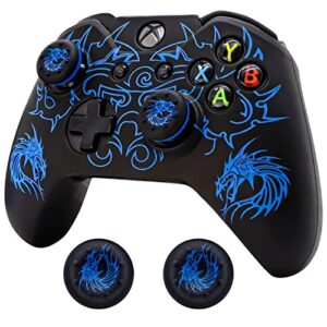 xbox-one controller skin, brhe anti-slip silicone cover protector case accessories set for microsoft xbox 1 wireless/wired gamepad joystick with 2 thumb grips caps (blue)