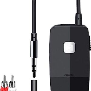 iDIGMALL Advanced Bluetooth 5.3 Receiver for Home Stereo HIFI Music Streaming, Mini Wireless Audio Adapter for Car Speaker with 3.5mm RCA Aux Jack, 20 Hours Playtime, Easy to Slide ON/OFF, Multi-Point