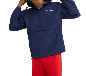 champion mens stadium packable jacket, left chest script jacket, navy-549369, large us, navy-549369