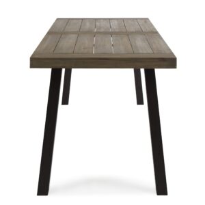 Christopher Knight Home Della Outdoor Acacia Wood Dining Table with Metal Legs, Grey Finish / Rustic Metal