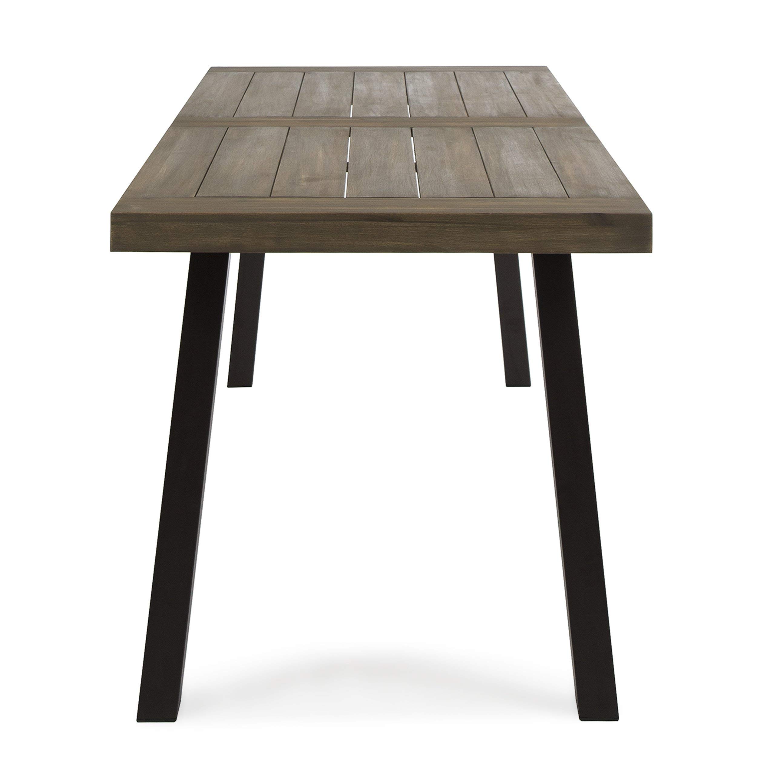 Christopher Knight Home Della Outdoor Acacia Wood Dining Table with Metal Legs, Grey Finish / Rustic Metal