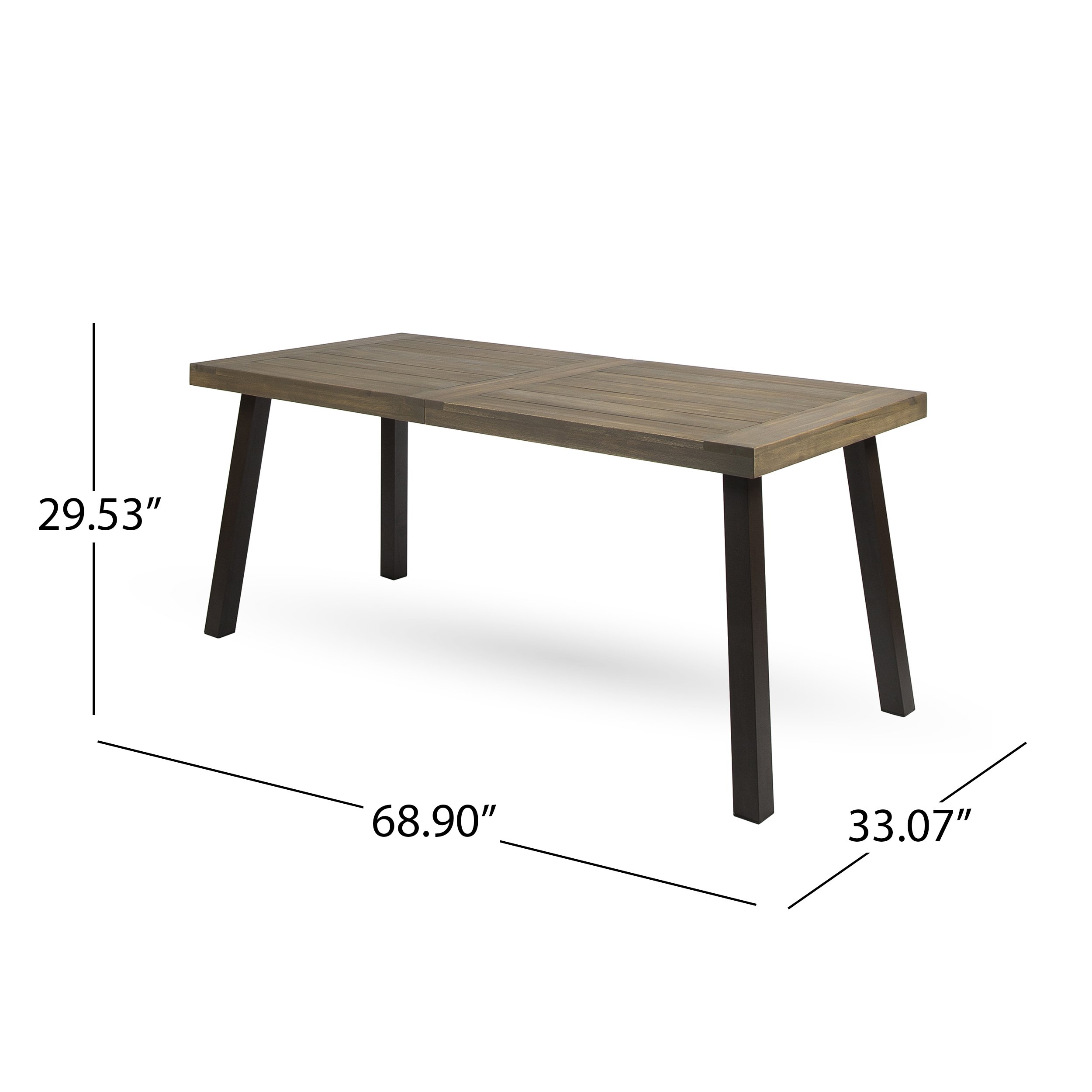 Christopher Knight Home Della Outdoor Acacia Wood Dining Table with Metal Legs, Grey Finish / Rustic Metal