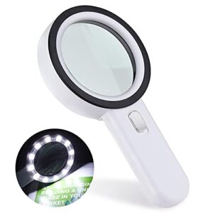 magnifying glass 30x, large magnifier with light, led illuminated & handheld, premium high power magnify glass for reading books, seniors, macular degeneration, stamps