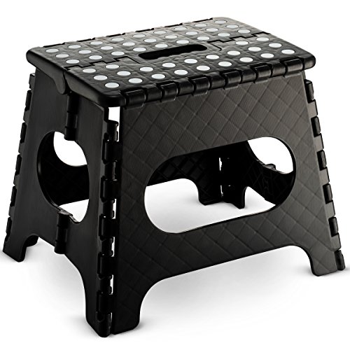 Folding Step Stool - 11" Hight - The Lightweight Step Stool is Sturdy Enough to Support Adults and Safe Enough for Kids. Opens Easy with One Flip. Great for Kitchen, Bathroom, Bedroom (Black)