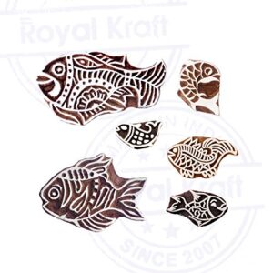 Pottery Printing Blocks Retro Fish Pattern Wooden Stamps (Set of 6)