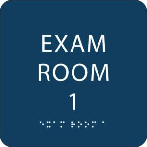 ada central signs - 6" x6" exam room 1 sign - ada compliant tactile graphics grade 2 braille text acrylic wall signs - educational institution directional assistance test center door sign for schools