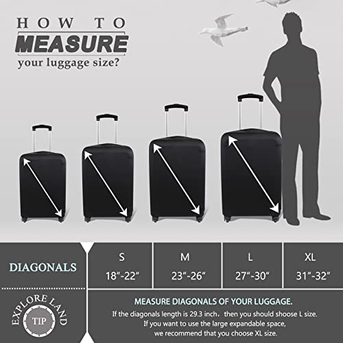 Explore Land Travel Luggage Cover Suitcase Protector Fits 18-32 Inch Luggage 01(Black, M(23-26 inch Luggage))