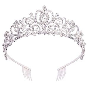 didder silver crystal tiara crown headband princess elegant crown with combs for women girls bridal wedding prom birthday party