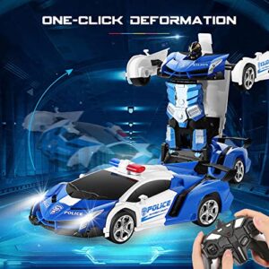 FIGROL Transformable RC Car Robot, Remote Control Car Independent 2.4G Robot Deformation Car Toy with One Button Transformation & 360 Speed Drifting 1:18 Scale