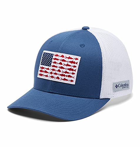 Columbia Unisex PFG Mesh Fish Flag Ball Cap, Night Tide/White, L/XL