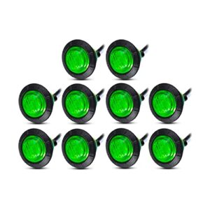 meerkatt (pack of 10) 3/4 inch mini round green led flush mount indicator light side marker clearance lamp w/grommets universal fit truck trailer boat pickup 12v dc