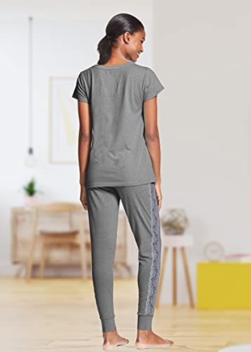 U.S. Polo Assn. Womens Pajama Set - Short Sleeve PJs with Joggers - Sleepwear Set Ideal for Lounging (Charcoal Heather Sky, 2X)