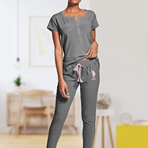 U.S. Polo Assn. Womens Pajama Set - Short Sleeve PJs with Joggers - Sleepwear Set Ideal for Lounging (Charcoal Heather Sky, 2X)