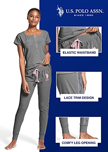 U.S. Polo Assn. Womens Pajama Set - Short Sleeve PJs with Joggers - Sleepwear Set Ideal for Lounging (Charcoal Heather Sky, 2X)