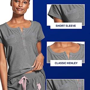 U.S. Polo Assn. Womens Pajama Set - Short Sleeve PJs with Joggers - Sleepwear Set Ideal for Lounging (Charcoal Heather Sky, 2X)