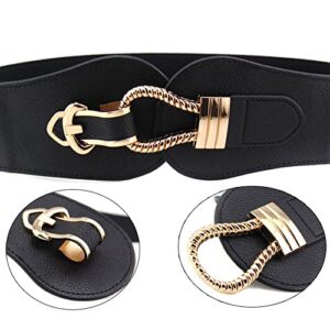 Women Wide Belts Elastic Cinch Stretch Band Wrap Metal Buckle Decorative Retro High Waist Belt for Dresses