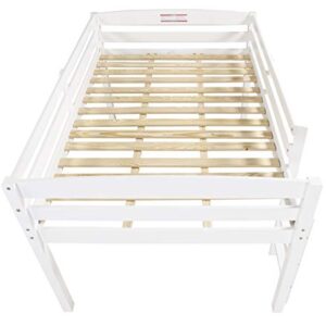 Camaflexi Tribeca Solid Wood Low Loft Bed Frame / 14 Wood Slats and 2 Center Supports / No Box Spring Necessary / Easy Assembly / Full - White, T1303F