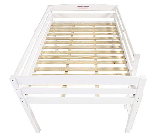 Camaflexi Tribeca Solid Wood Low Loft Bed Frame / 14 Wood Slats and 2 Center Supports / No Box Spring Necessary / Easy Assembly / Full - White, T1303F