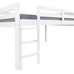 Camaflexi Tribeca Solid Wood Low Loft Bed Frame / 14 Wood Slats and 2 Center Supports / No Box Spring Necessary / Easy Assembly / Full - White, T1303F