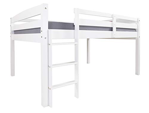 Camaflexi Tribeca Solid Wood Low Loft Bed Frame / 14 Wood Slats and 2 Center Supports / No Box Spring Necessary / Easy Assembly / Full - White, T1303F