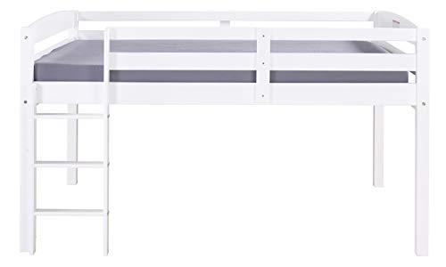 Camaflexi Tribeca Solid Wood Low Loft Bed Frame / 14 Wood Slats and 2 Center Supports / No Box Spring Necessary / Easy Assembly / Full - White, T1303F