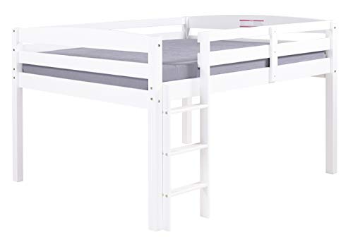 Camaflexi Tribeca Solid Wood Low Loft Bed Frame / 14 Wood Slats and 2 Center Supports / No Box Spring Necessary / Easy Assembly / Full - White, T1303F