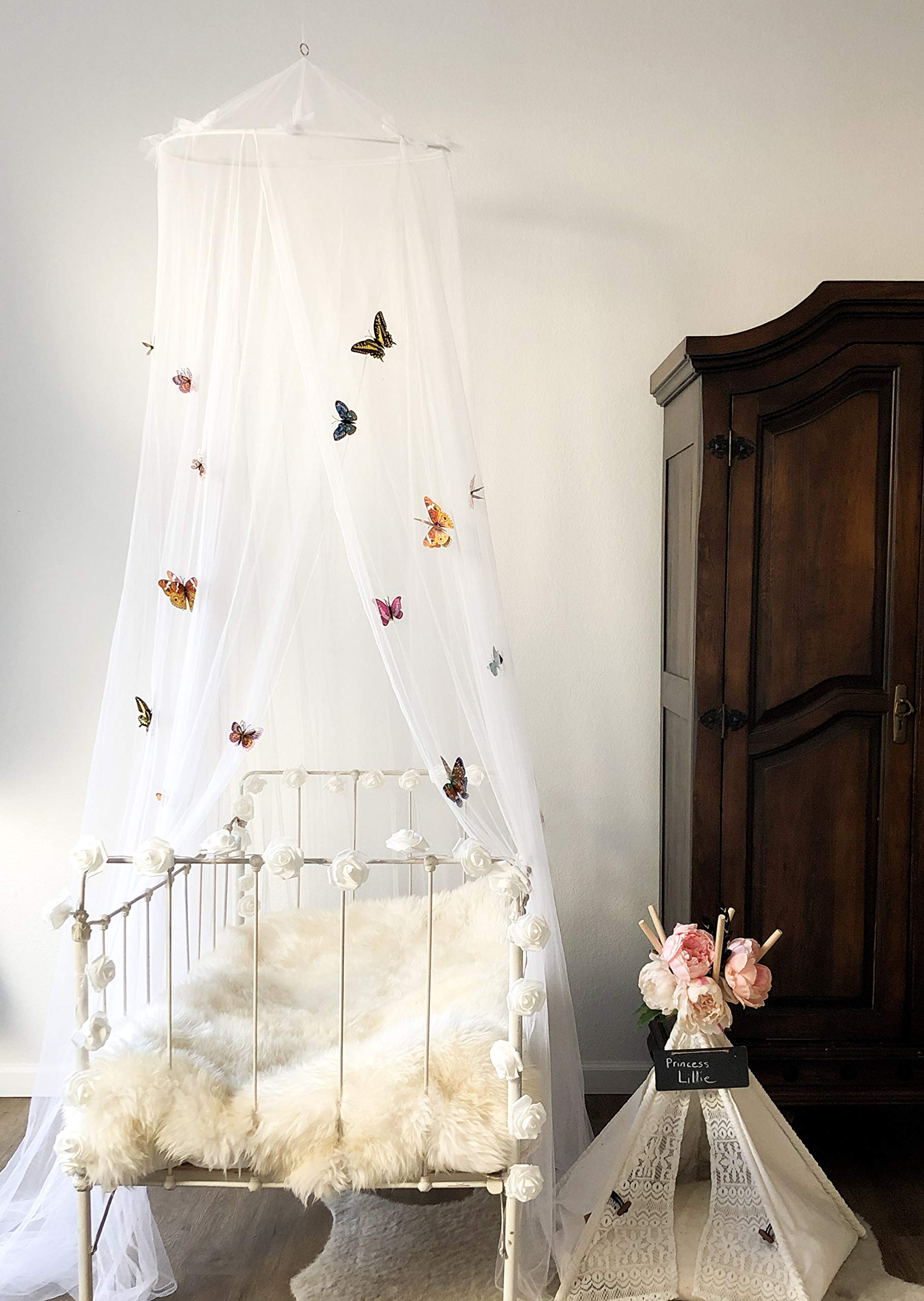 Dream Tada Cinderella Room Decorations, Girl's Bed Canopy - Kid's Glow in The Dark Butterflies Netting, Fit Twin Full Queen, DIY Kit Make a Wish As You Place Each Butterfly