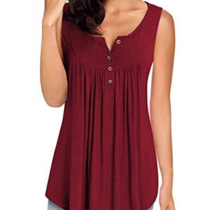 MIROL Womens Fall Sleeveless Long Sleeve V Neck Solid Color Casual Swing Flowy Tank Tops with Buttons, Wine, XX-Large