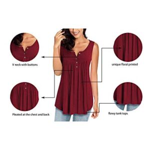 MIROL Womens Fall Sleeveless Long Sleeve V Neck Solid Color Casual Swing Flowy Tank Tops with Buttons, Wine, XX-Large