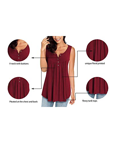 MIROL Womens Fall Sleeveless Long Sleeve V Neck Solid Color Casual Swing Flowy Tank Tops with Buttons, Wine, XX-Large