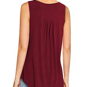 MIROL Womens Fall Sleeveless Long Sleeve V Neck Solid Color Casual Swing Flowy Tank Tops with Buttons, Wine, XX-Large