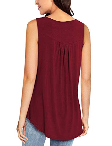 MIROL Womens Fall Sleeveless Long Sleeve V Neck Solid Color Casual Swing Flowy Tank Tops with Buttons, Wine, XX-Large