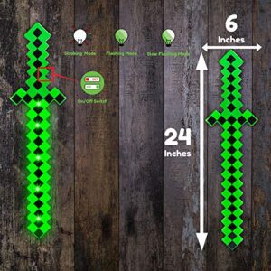 Fun Central LED Light Up Pixel 8-Bit Toy Sword for Kids - Green