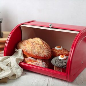 X458 Metal Bread Box/Bin/kitchen Storage Containers with Roll Top Lid (red)