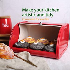 X458 Metal Bread Box/Bin/kitchen Storage Containers with Roll Top Lid (red)