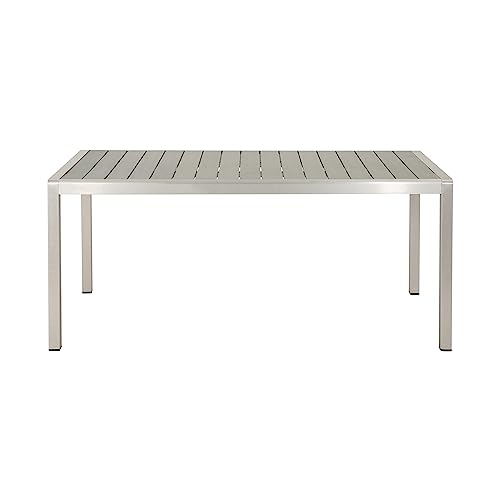 Christopher Knight Home Coral Outdoor Aluminum Dining Table with Faux Wood Top, Gray Finish,Grey