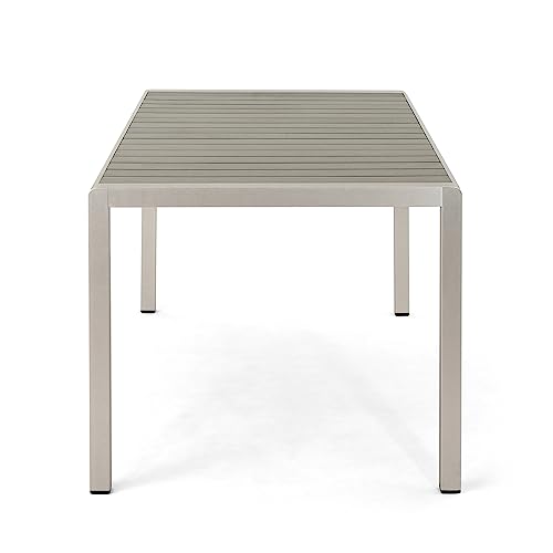 Christopher Knight Home Coral Outdoor Aluminum Dining Table with Faux Wood Top, Gray Finish,Grey