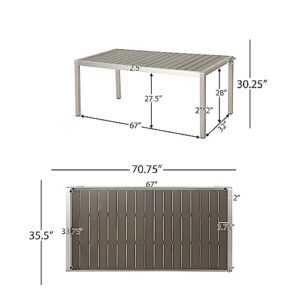 Christopher Knight Home Coral Outdoor Aluminum Dining Table with Faux Wood Top, Gray Finish,Grey