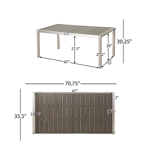 Christopher Knight Home Coral Outdoor Aluminum Dining Table with Faux Wood Top, Gray Finish,Grey