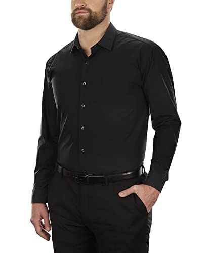 Kenneth Cole Unlisted Men's Dress Shirt Big and Tall Solid , Black, 17" Neck 37"-38" Sleeve