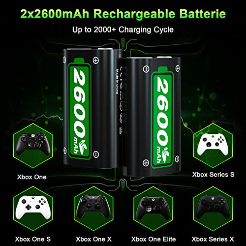 Ponkor Rechargeable Battery Packs for Xbox Series X|S/Xbox One, 2x2600mAh Batteries with High-Speed Charging Station for Xbox One S/Xbox One X/Xbox One Elite Wireless Controller